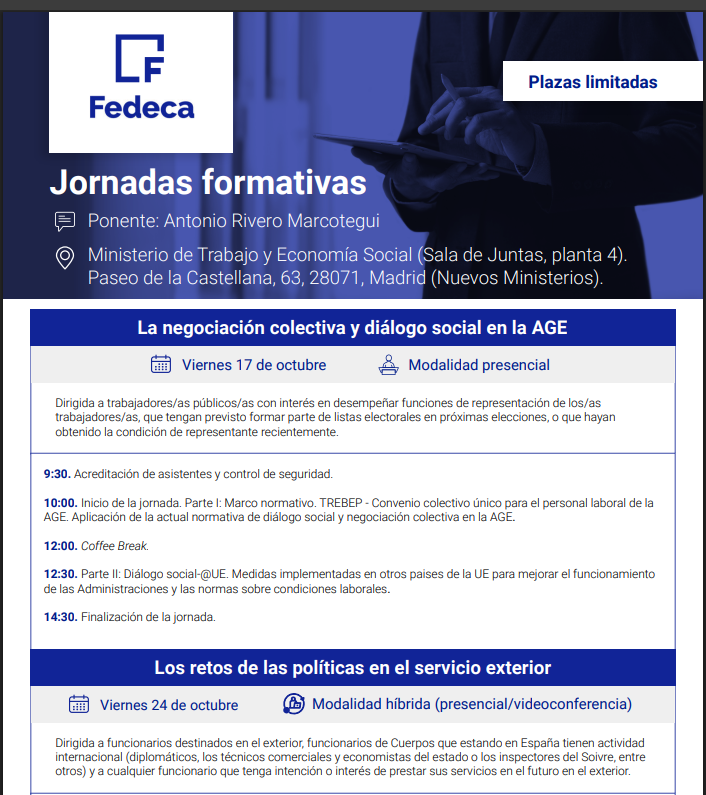 Jornadas formativas gratuitas, 17 y 24 de octubre 2025 | Fedeca